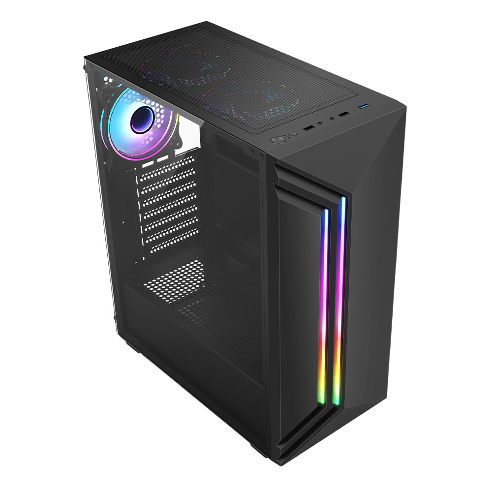 Vida Apollo Black Mid ATX Gaming PC Case, 120mm ARGB LED Fan, LED Stips ...